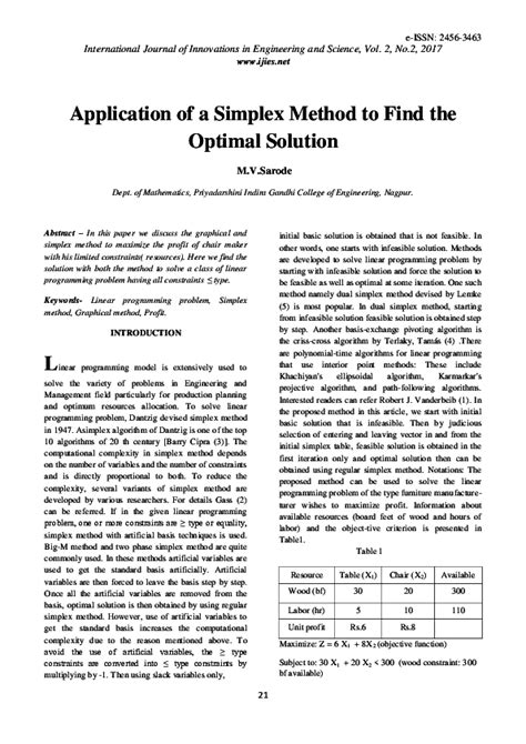 Pdf Application Of A Simplex Method To Find The Optimal Solution International Journal Of