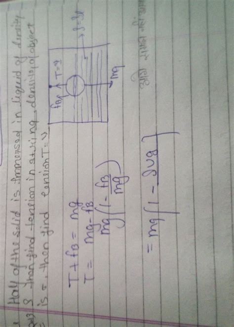 Hal Of The Solid Is Immersed In Liqueid Of Dinsity 8 Than Find Tension In