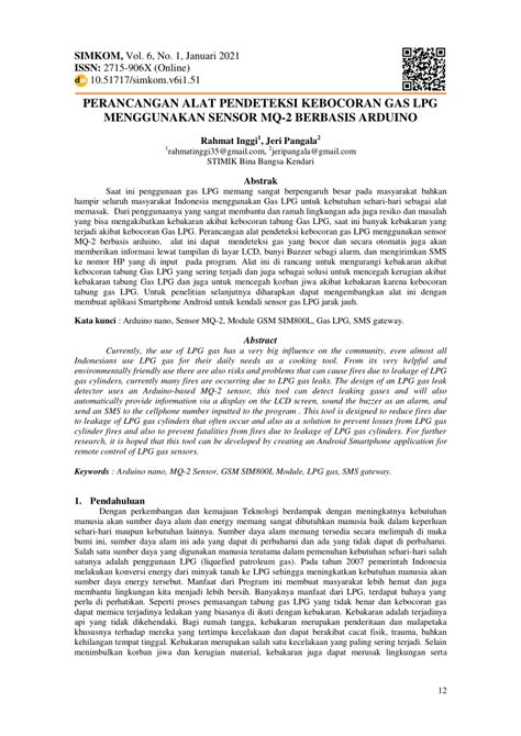 Pdf Perancangan Alat Pendeteksi Kebocoran Gas Lpg Menggunakan Sensor Mq 2 Berbasis Arduino