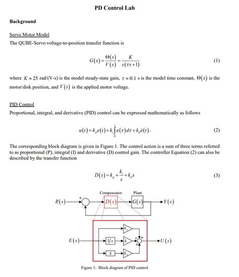 Solved PD Control Lab Background Servo Motor Model The Chegg