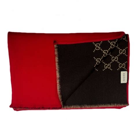 구찌 로고 레드 양면 울 실크 스카프 528946 럭셔리한