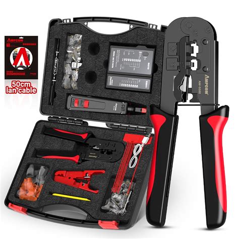 AMPCOM RJ Crimper Lan Tester Tool Set Ethernet Cable Stripper Punch Down Tool RJ RJ