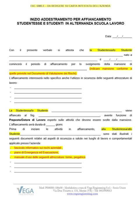 Facsimile Modulo Addestramento Per Affiancamento Studentesse E Studenti