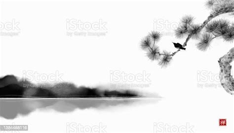 소나무와 안개 섬 풍경 전통적인 동양 잉크 페인팅 스미e U죄 고화 상형 문자의 번역 웰빙 0명에 대한 스톡 벡터 아트 및 기타 이미지 Istock