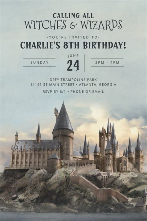 Printable Birthday Invitation Hogwarts By Confettiprintables Harry