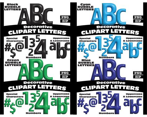 Clipart Bubble Letters Bundle 10 Complete Alphanumeric Sets Etsy