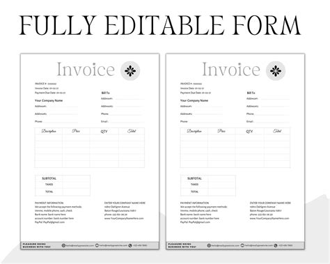 Editable Invoice Template Invoice Printable Minimalist Invoice Business Invoice Small