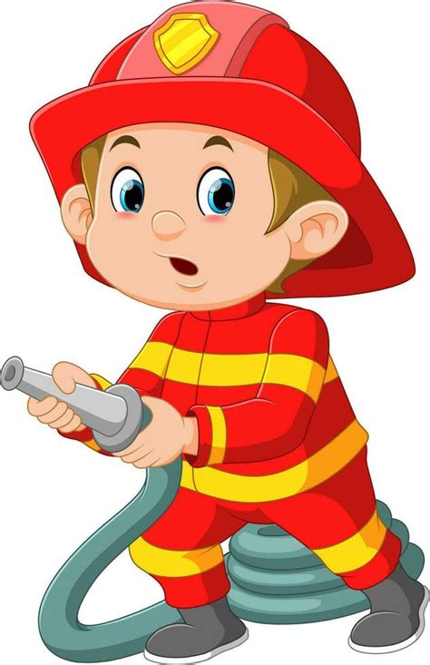 Dibujos Animados Bombero Participación Un Fuego Manguera 26317390