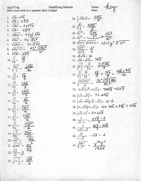 Simplifying Radicals Worksheet Answers Chessmuseum Template Library