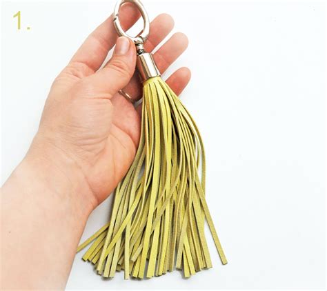 Leather Tassel Keychain Pale Yellow And Yellow Large Tassel Keychain