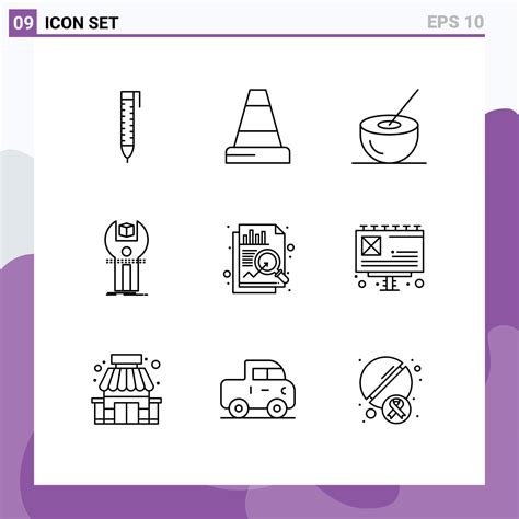 Pictogram Set Of 9 Simple Outlines Of Chart Programming Coconut Juice