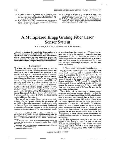 Pdf A Multiplexed Bragg Grating Fiber Laser Sensor System