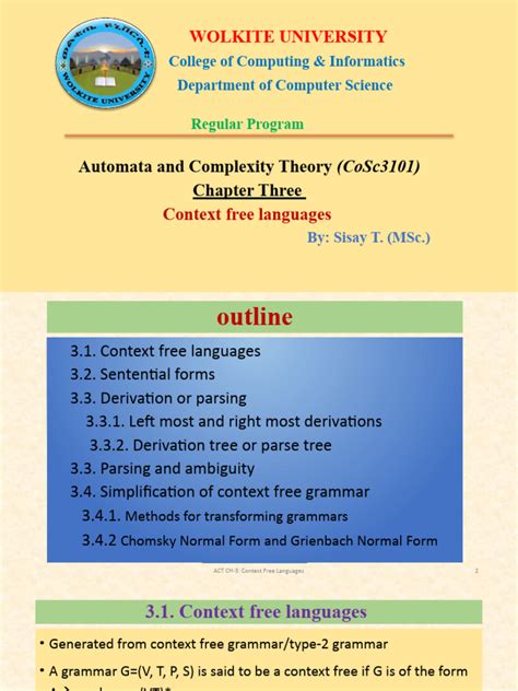 Act Ch 3 Context Free Languages Pdf Parsing Formalism Deductive