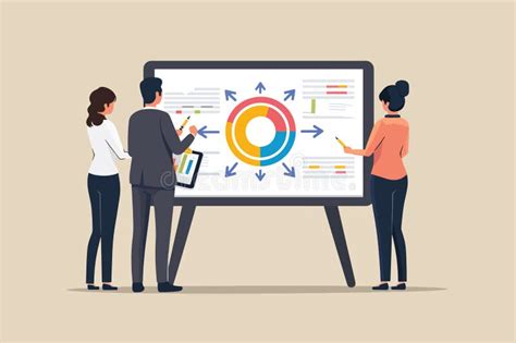 Three Professionals Examining A Colorful Data Visualization On A Large Screen Showcasing