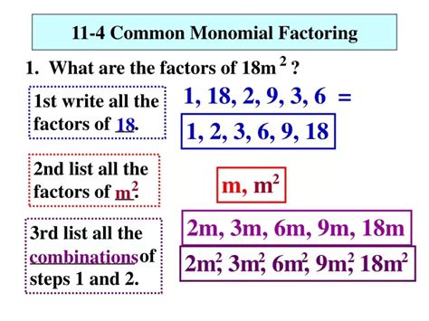 Ppt Monomial Factoring Finding Factors Of 18m Powerpoint Presentation Id9627511
