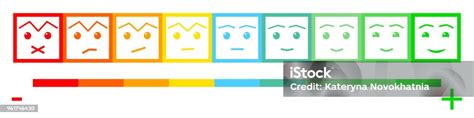 9 컬러 면 피드백분위기입니다 9 얼굴 규모슬픈 미소 중립절연 벡터 일러스트 레이 션을 설정 합니다 평면 디자인입니다 벡터 그림 Eps10입니다 규모에 대한 스톡 벡터 아트