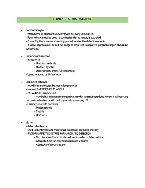 Leukocyte Esterase And Nitrite In Urine Leukocyte Esterase And