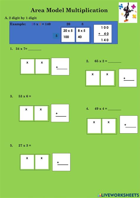 Multiplication Partial Product Area Model Worksheet Live Worksheets Library