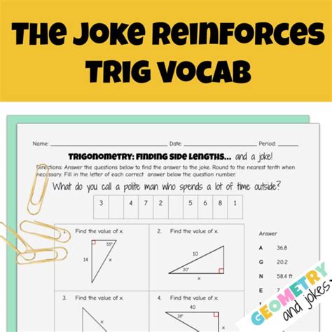 Trigonometry Finding Side Lengths Of Right Triangles Geometry Worksheet Activity