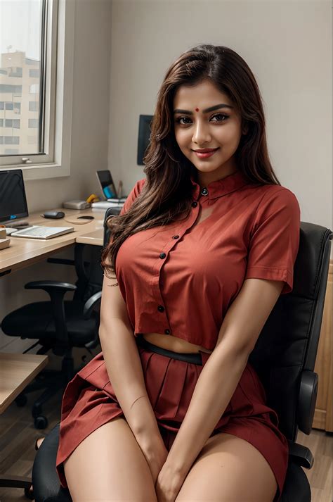 Anusha Hot Photoshoot In Red Dress Sitting On Chair Seaart Ai