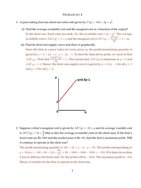 Problem Set 4 Solution Pdf Long Run And Short Run Marginal Cost