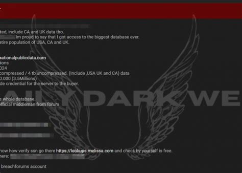USDoD Allegedly Breached National Public Data Database Selling Billion Records Daily Dark Web