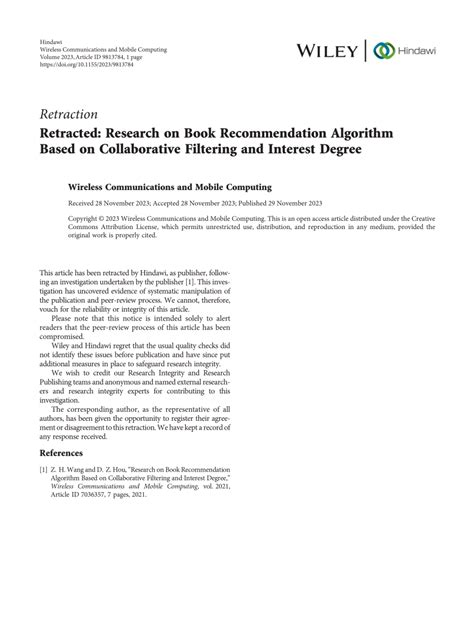 Pdf Retracted Research On Book Recommendation Algorithm Based On Collaborative Filtering And