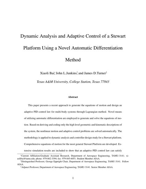 Pdf Dynamic Analysis And Control Of A Stewart Platform Using A Novel Automatic Dierentiation