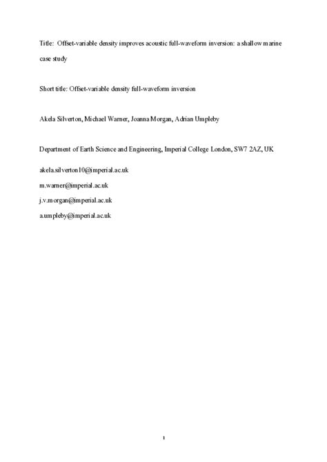 Pdf Offset Variable Density Improves Acoustic Full Waveform Inversion