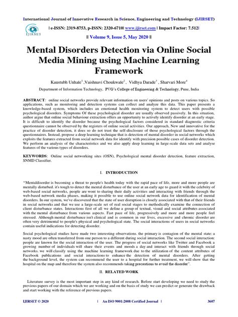 Mental Disorder Detection Via Machine Learning Pdf Social Media