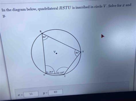in the diagram below quadrilateral rstu is inscribed in circle v