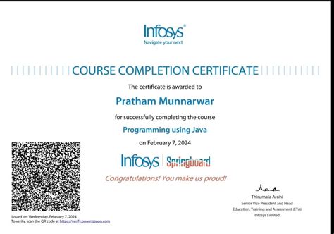 Pratham Munnarwar On Linkedin Java Infosys Continuouslearning