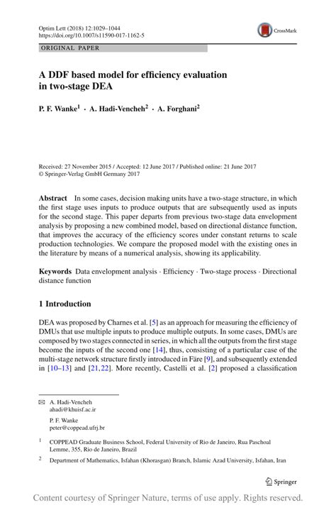 A Ddf Based Model For Efficiency Evaluation In Two Stage Dea Request Pdf