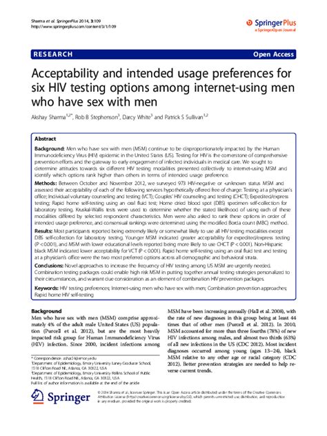 Pdf Acceptability And Intended Usage Preferences For Six Hiv Testing