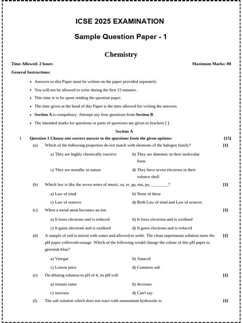 Chemistry Sample Paper Pdf Hydroxide Chemical Compounds