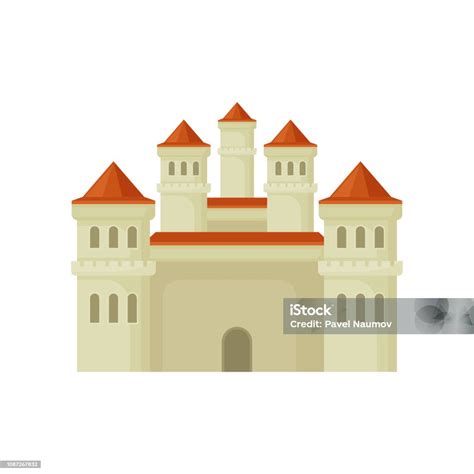 평면 스타일에 큰 왕 성곽입니다 높은 타워와 빨간색 원뿔 지붕 대형 요새 모바일 게임이 나 어린이 책에 대 한 벡터 0명에 대한 스톡 벡터 아트 및 기타 이미지 Istock