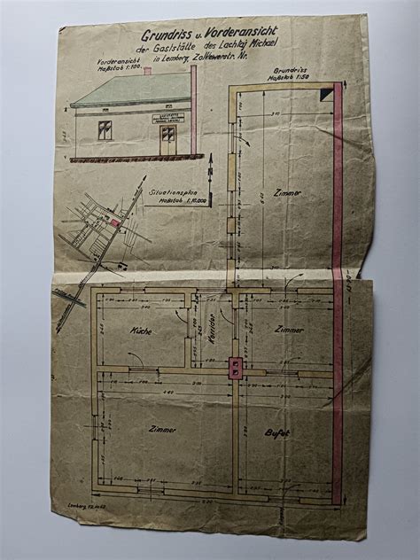 LwÓw Lemberg Plan Budowy Domu Mapka Szkic PrzekrÓj Budynku 1942 R Aukcja Internetowa