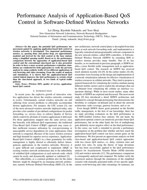 Pdf Performance Analysis Of Application Based Qos Control In Software Defined Wireless Networks