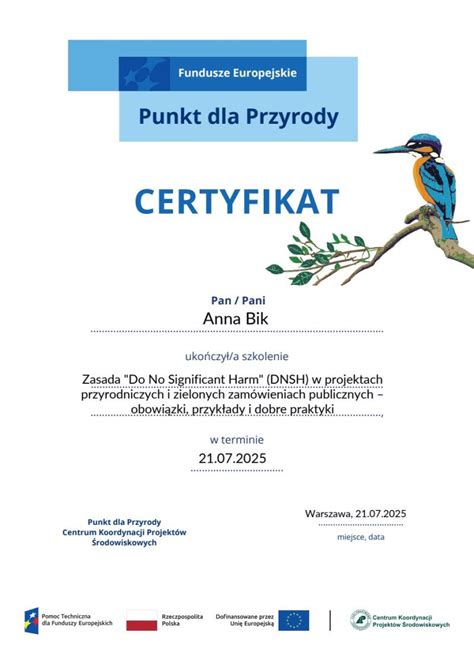 Certyfikat Ukończenia Szkolenia Anna Bik