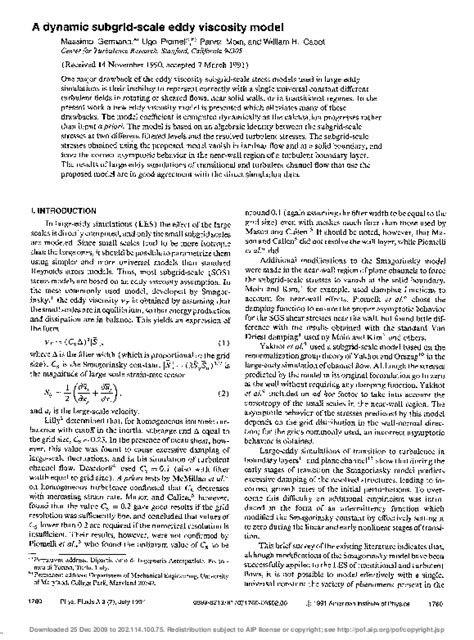 Pdf A Dynamic Subgrid Scale Eddy Viscosity Model