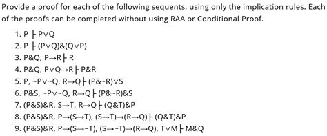 Solved Provide A Proof For Each Of The Following Sequents Chegg Com