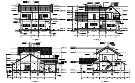 Plan Elevation And Section Detail Of Villa Detail 2d View Cad