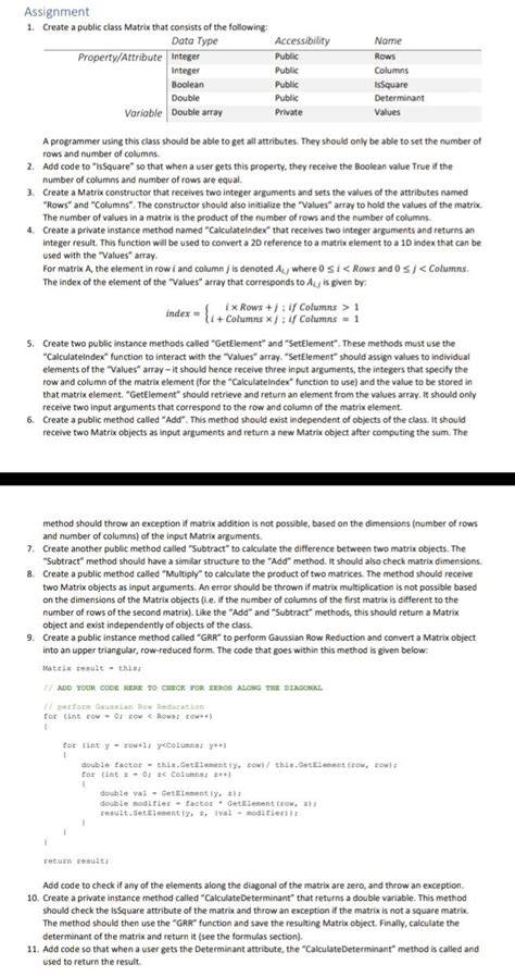 solved assignment 1 create a public class matrix that