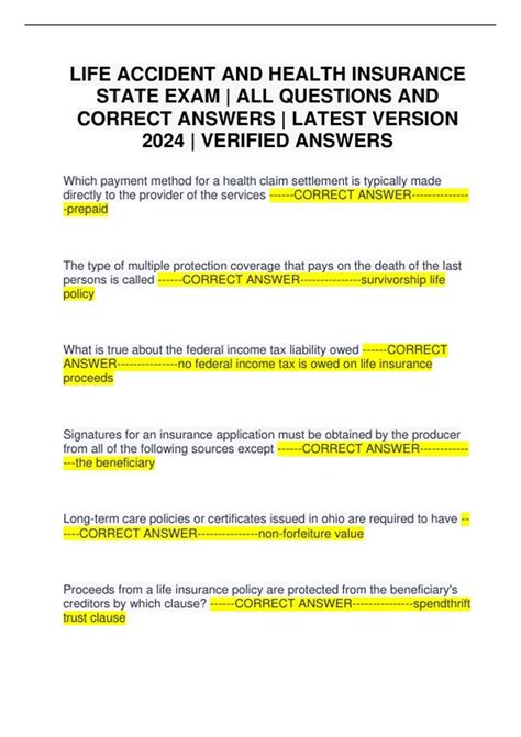 Life Accident And Health Insurance State Exam All Questions And Correct Answers Latest