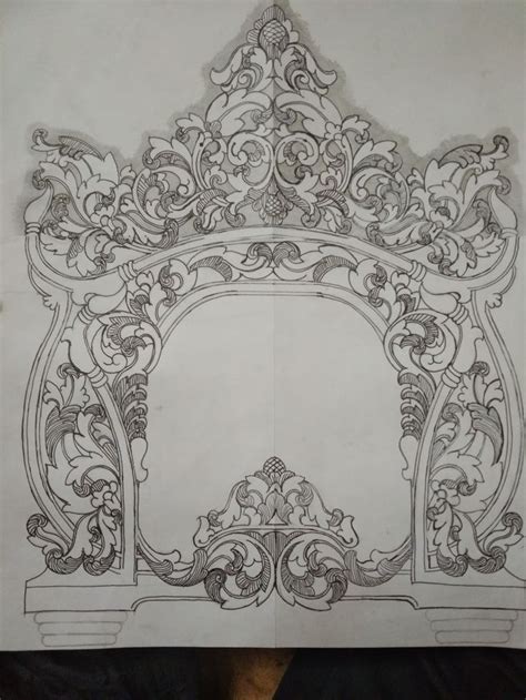 Ornate Architectural Drawing Intricate Temple Frame Design