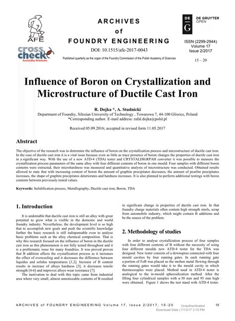 Pdf Influence Of Boron On Crystallization And Microstructure Of Ductile Cast Iron