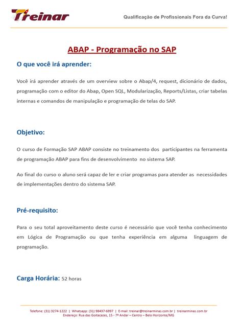 Conteúdo Programático Curso Sap Abap Programação No Sap Pdf