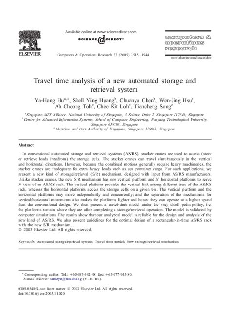 pdf travel time analysis of a new automated storage and retrieval