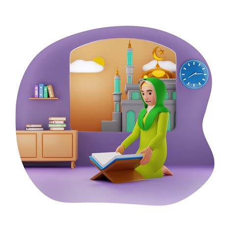 Muslim Woman Reading Quran 3d Character Illustration 21078616 Png