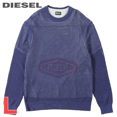 【楽天市場】 Diesel ディーゼル メンズ 長袖メッシュニットレイヤード クルーネック 半袖tシャツ カットソー【k Roseville】【サイズl】【ネイビー×アイスグリーン】die M